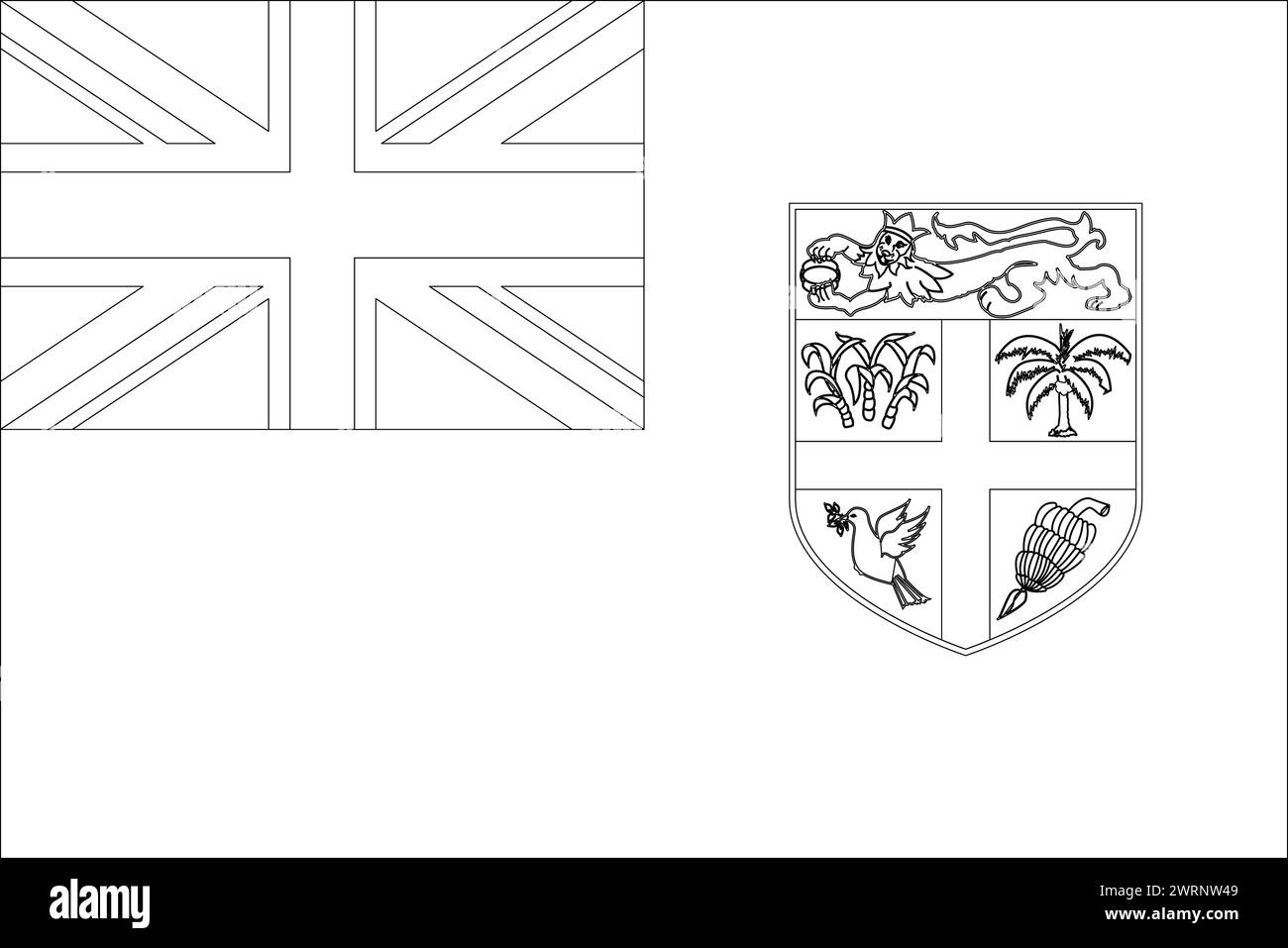 Fiji flag - thin black vector outline wireframe isolated on white background. Ready for ...