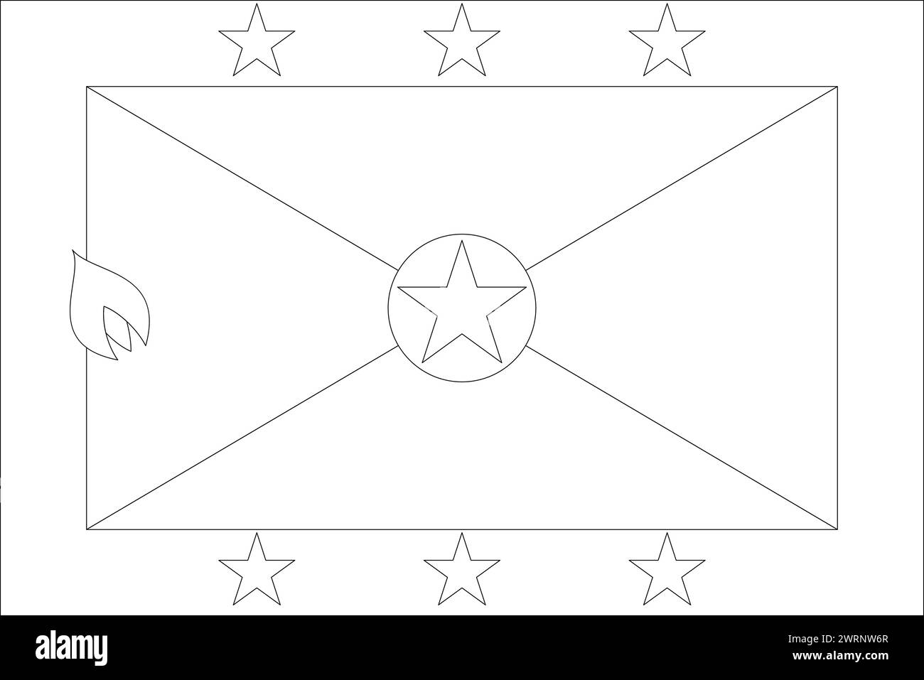 Grenada flag - thin black vector outline wireframe isolated on white ...