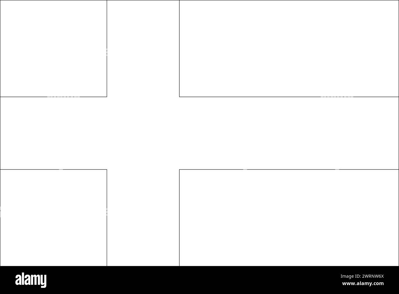 Finland flag - thin black vector outline wireframe isolated on white ...
