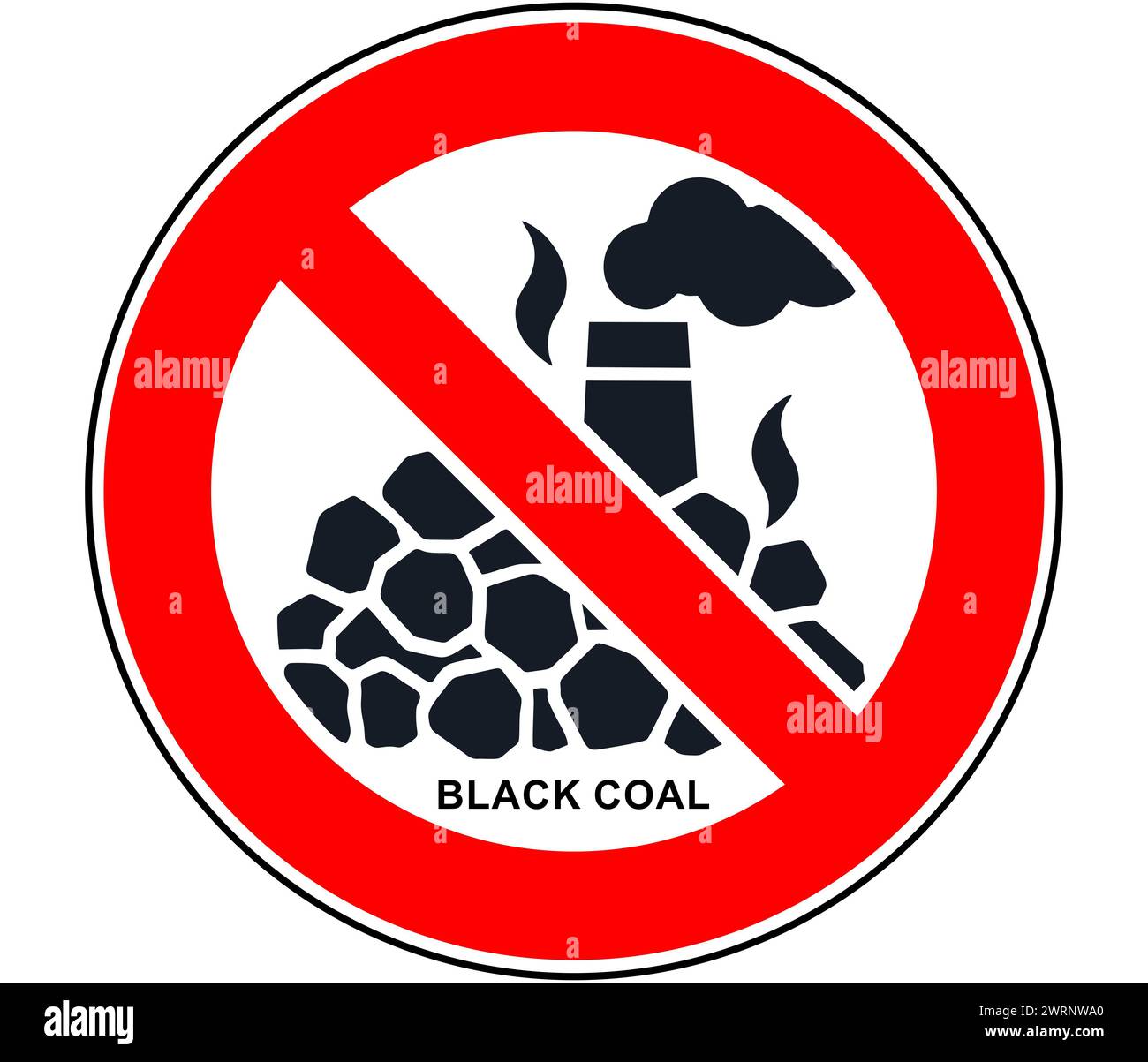 Use of black coal is prohibited. Prohibition sign. According to the ...
