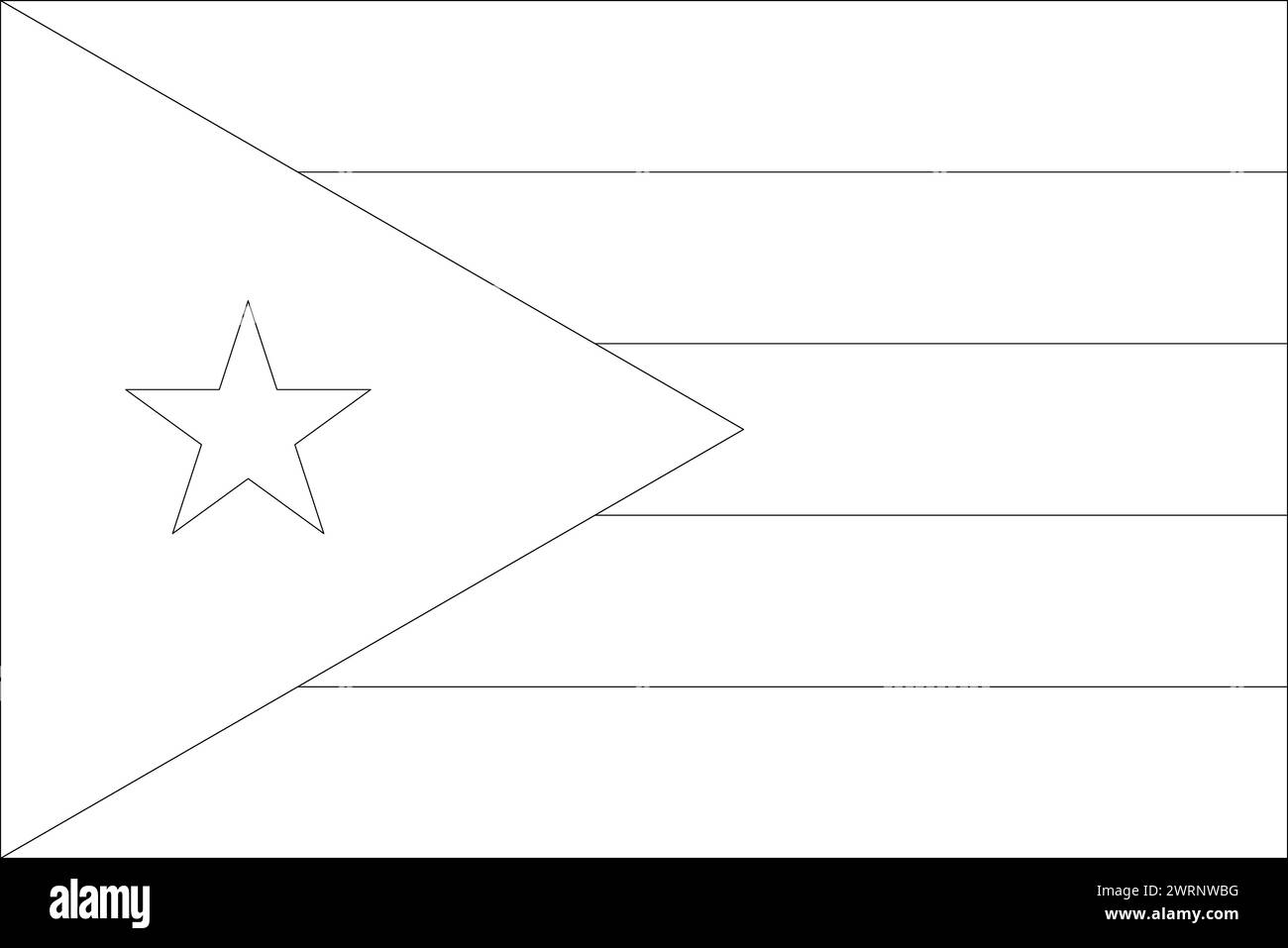 Cuba flag - thin black vector outline wireframe isolated on white ...