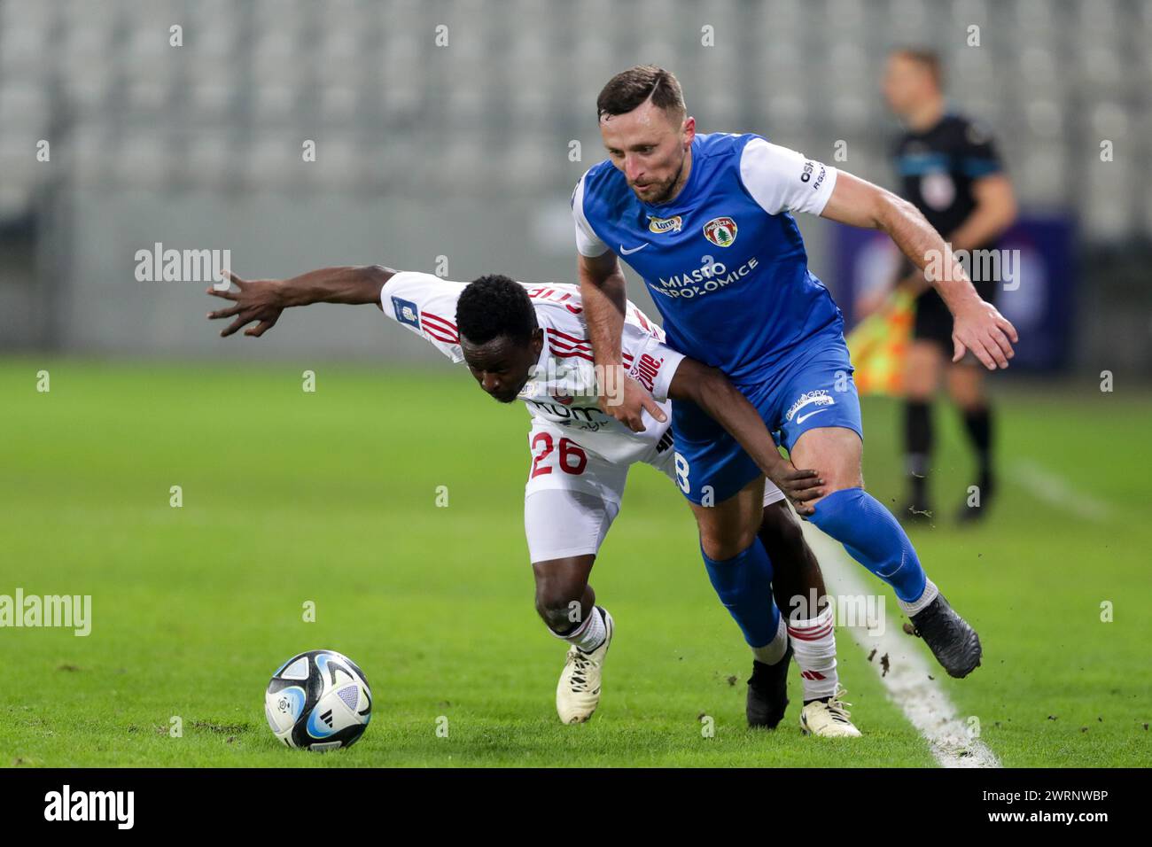 Krakow, Poland. 09th Mar, 2024. Erick Otiemo of Rakow Czestochowa (L) and Piotr Mrozinski of ...
