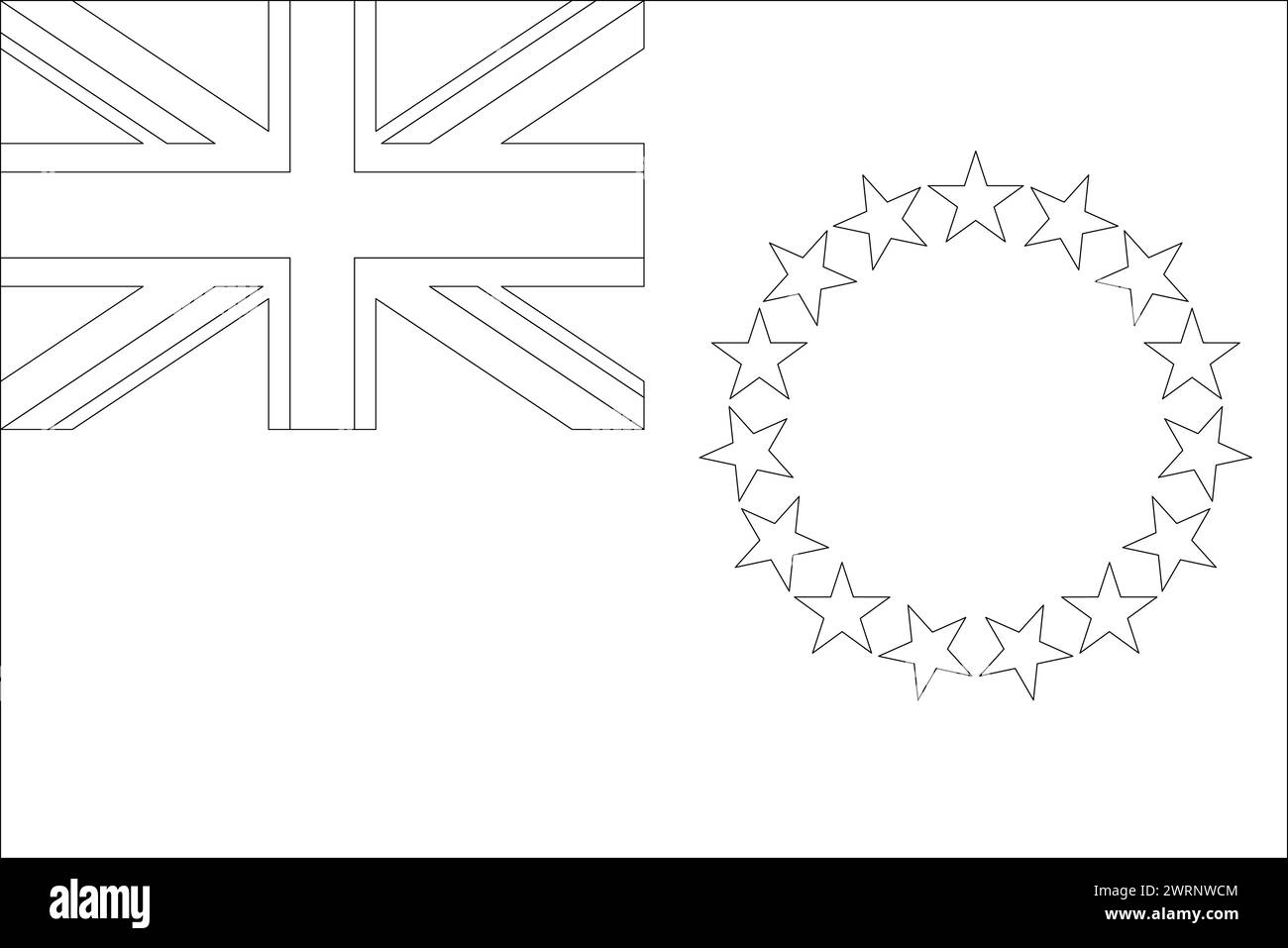 Cook Islands flag - thin black vector outline wireframe isolated on ...