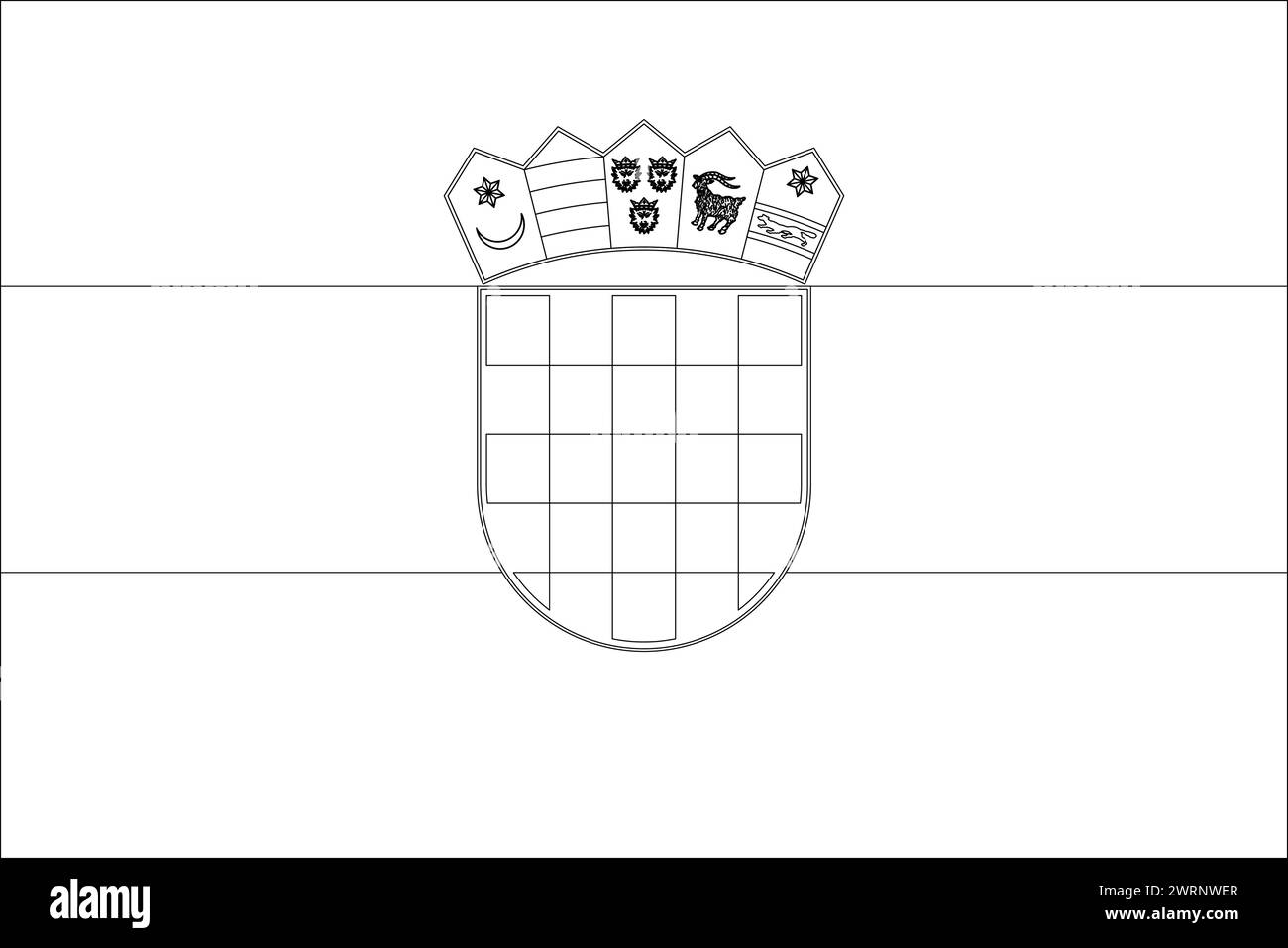 Croatia flag - thin black vector outline wireframe isolated on white ...