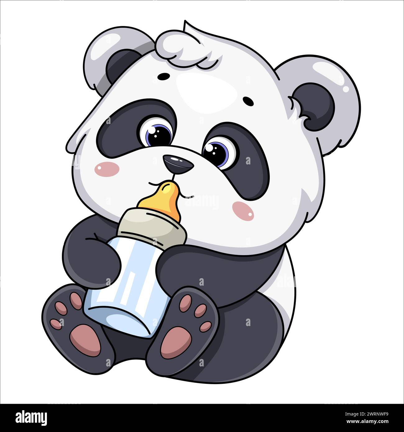 Cute panda drinking milk. Funny cartoon character. Stock vector ...