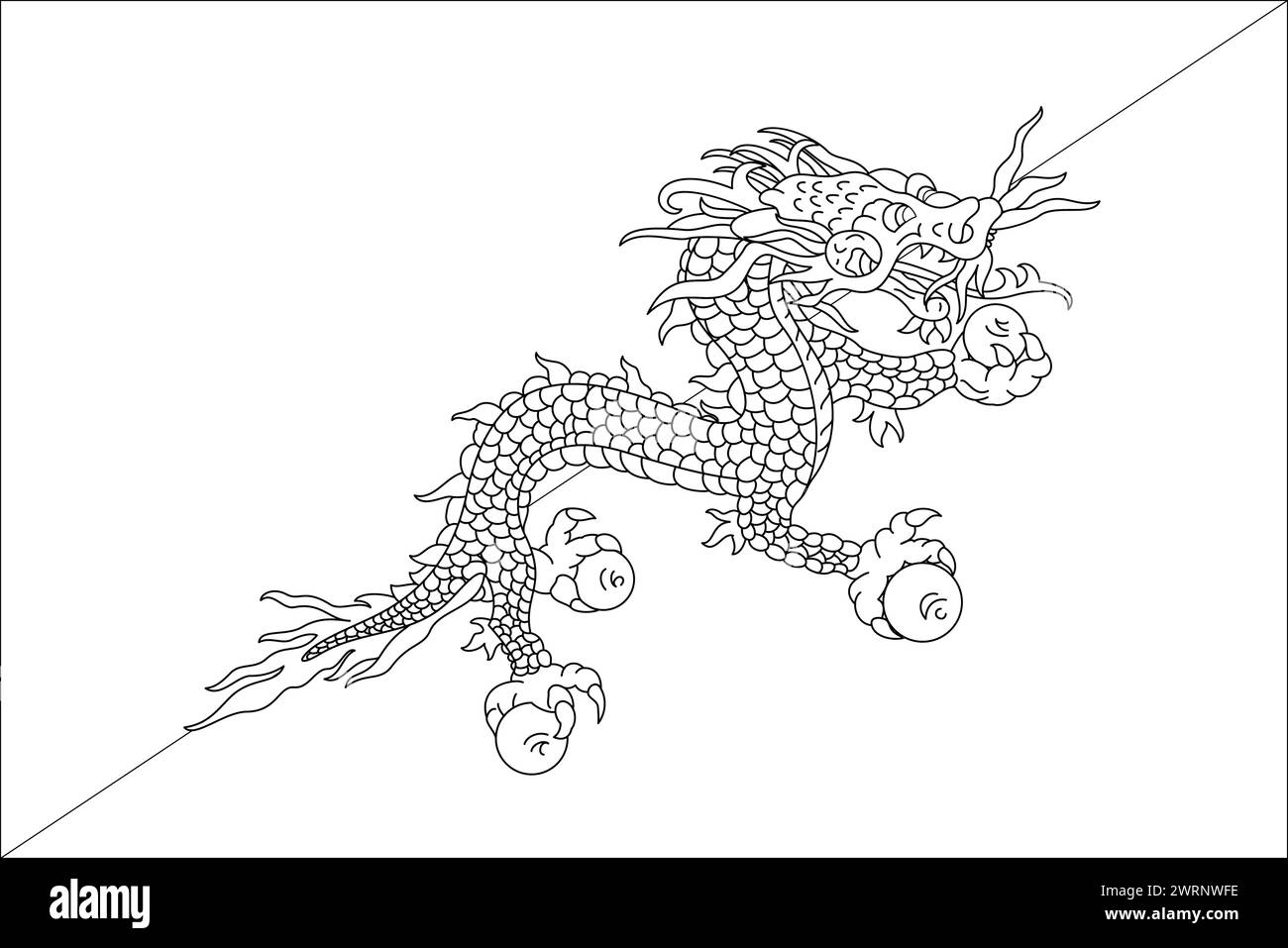 Bhutan flag - thin black vector outline wireframe isolated on white ...