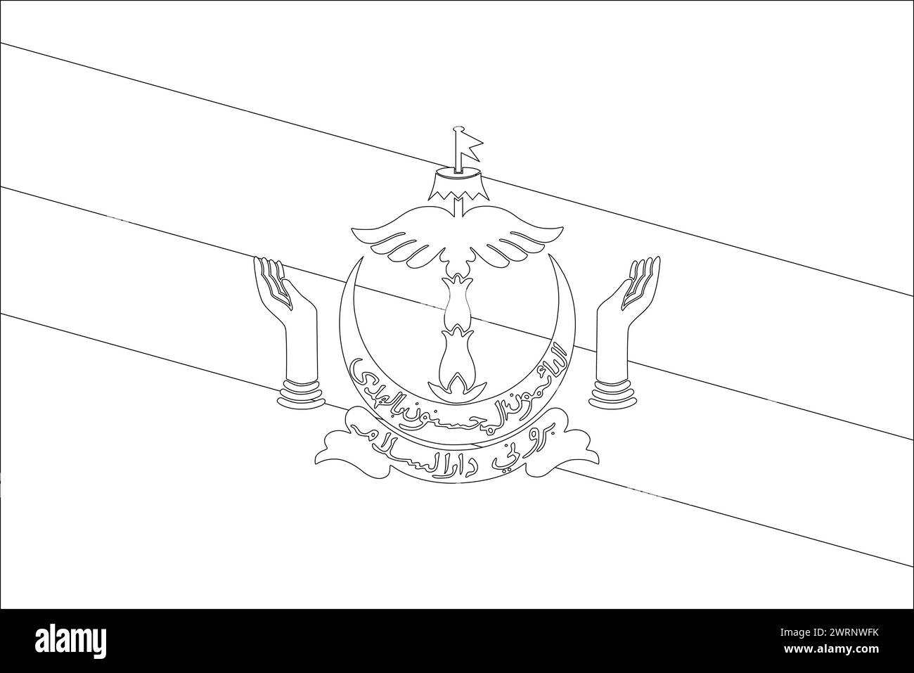 Brunei flag - thin black vector outline wireframe isolated on white ...