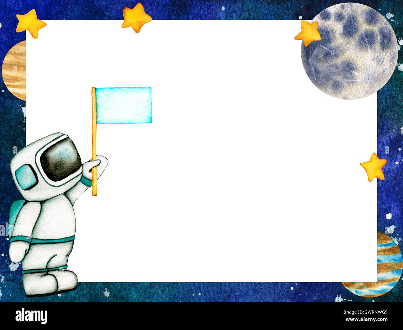 Frame Galaxy with Planets. Cute Astronaut and Moon in Space ...