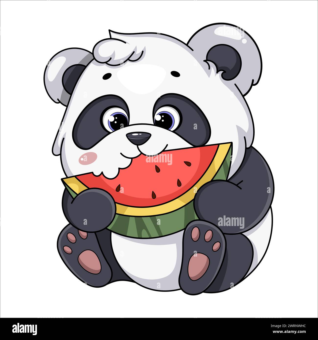 Cute panda eating watermelon. Funny cartoon character. Stock vector ...