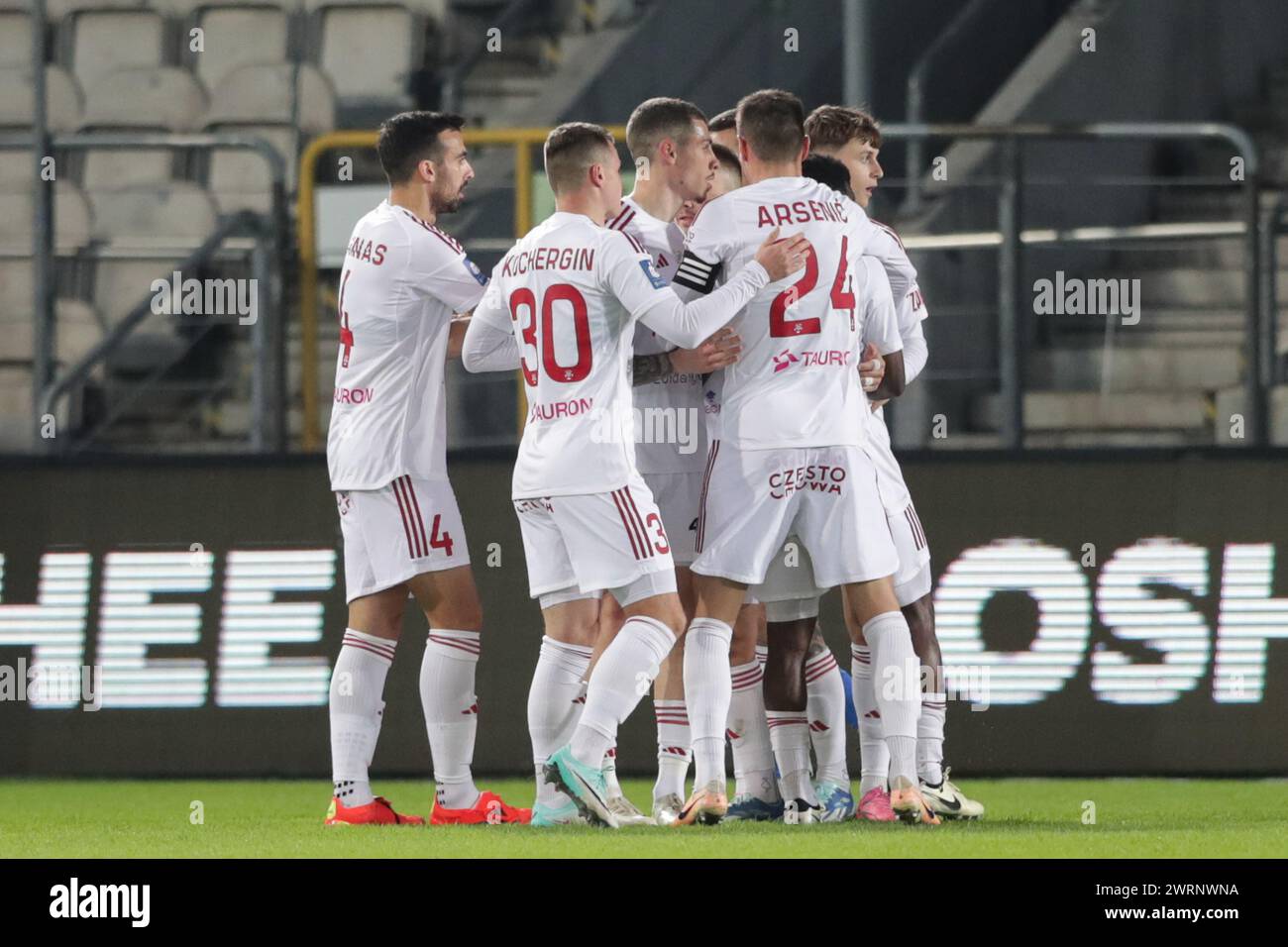 Krakow, Poland. 09th Mar, 2024. Players of Rakow Czestochowa celebrate after scoring a goal ...