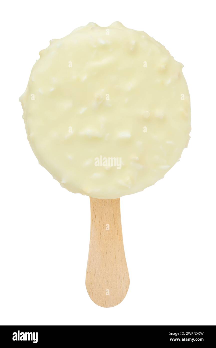 coconut Ice cream bar with white chocolate coating isolated on white ...