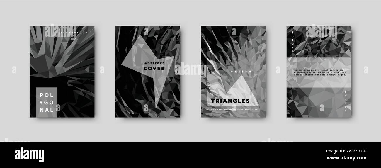 Low poly vertical abstract black and white flyers, collections of A4 ...