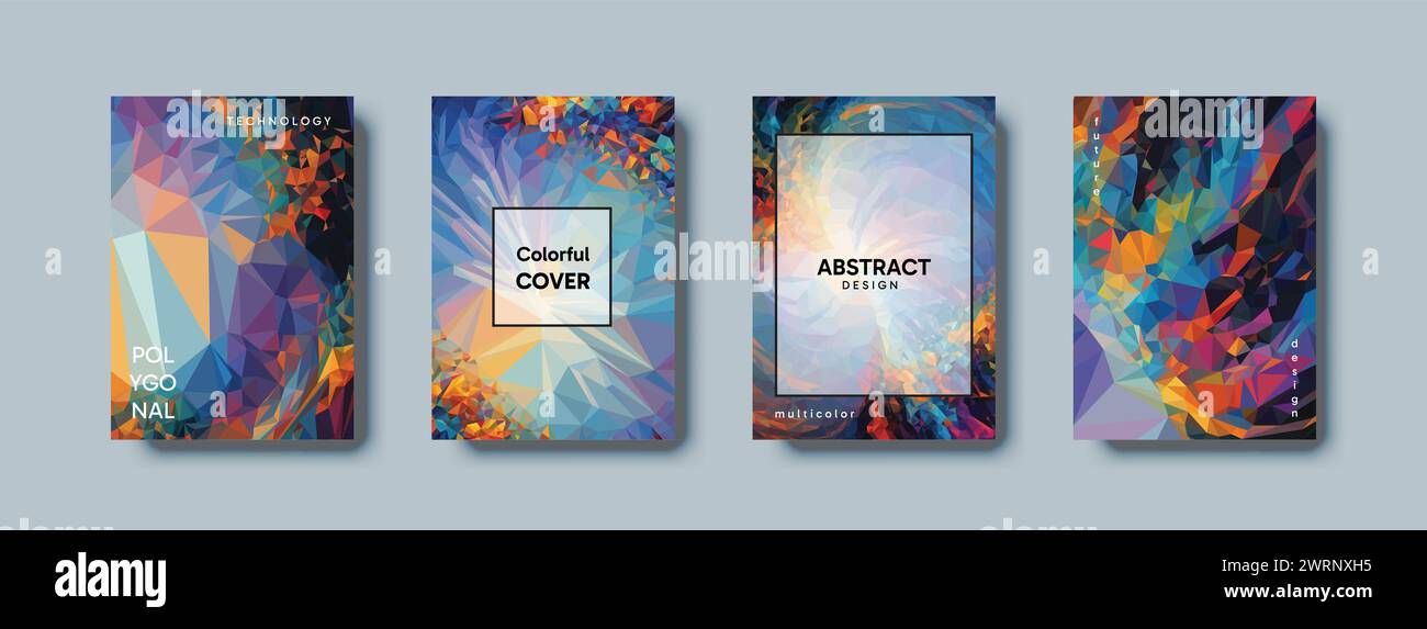 Low poly vertical abstract colorful flyers, collections of A4 size ...