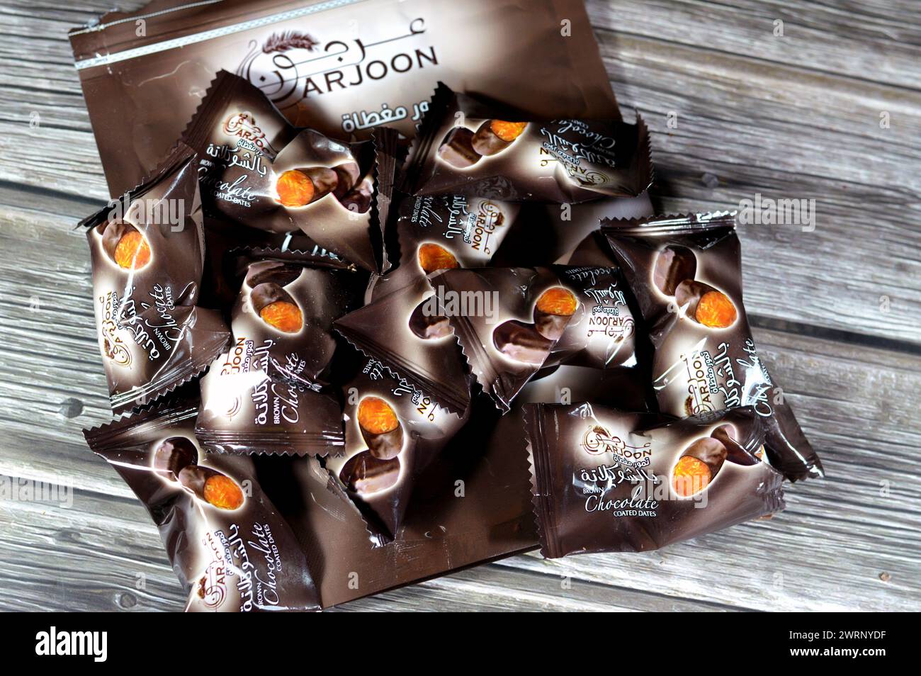 Cairo, Egypt, March 3 2024: Arjoon Dates Brown Chocolate pack, Saudi ...