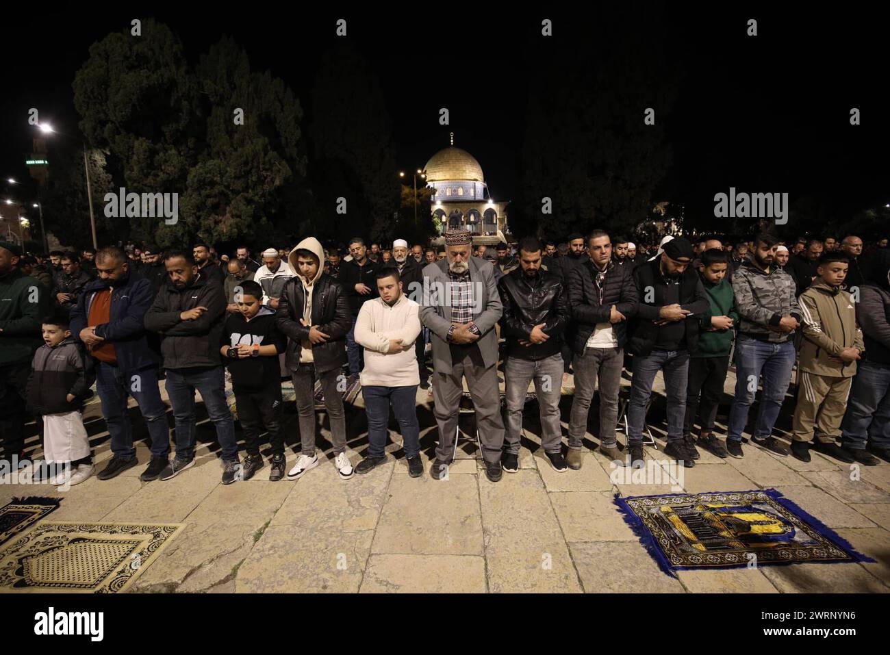 Palestinians perform tarawih prayer at Al-Aqsa Mosque in East Jerusalem ...