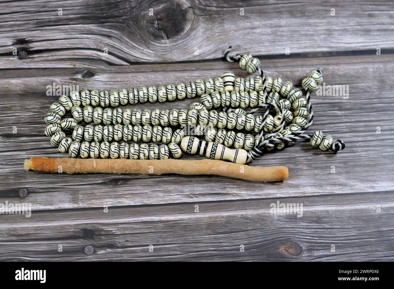 An Islamic rosary and traditional Miswak stick, The miswak is a teeth ...