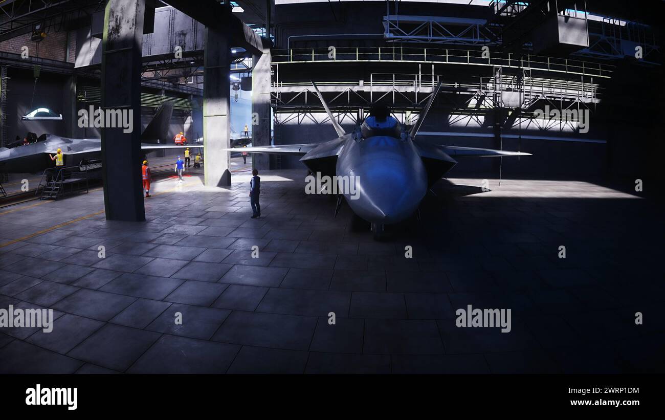 Production of military fighter jet f 22 raptor at the factory. Military ...