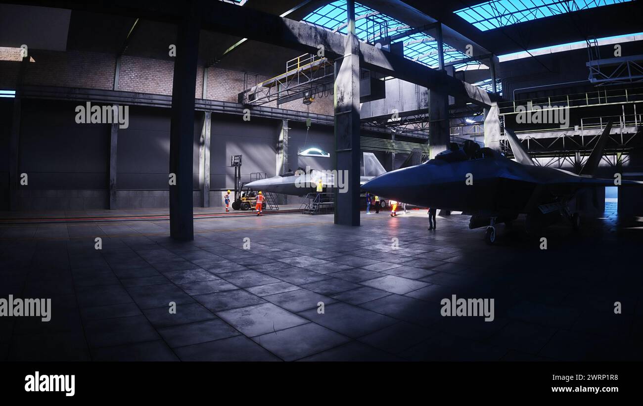 Production of military fighter jet f 22 raptor at the factory. Military ...