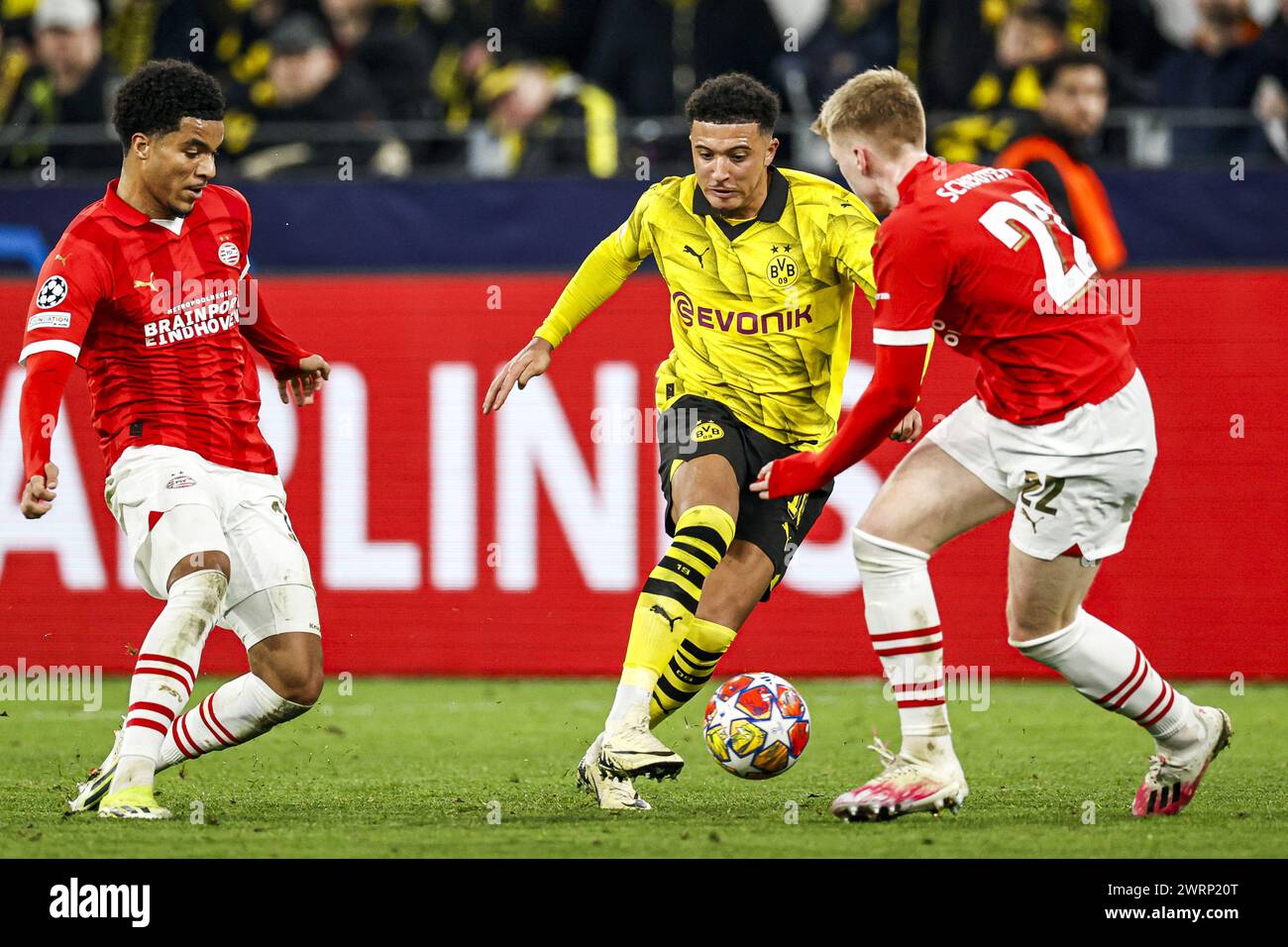 DORTMUND - (l-r) Malik Tillman of PSV Eindhoven, Jadon Sancho of Borussia Dortmund, Jerdy ...