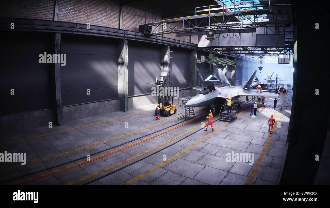 Production of military fighter jet f 22 raptor at the factory. Military ...