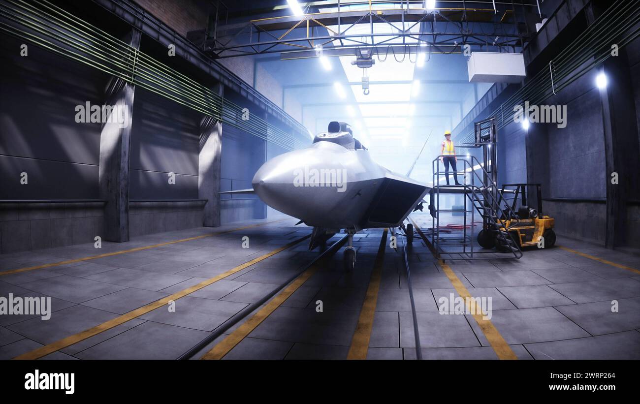 Production of military fighter jet f 22 raptor at the factory. Military ...