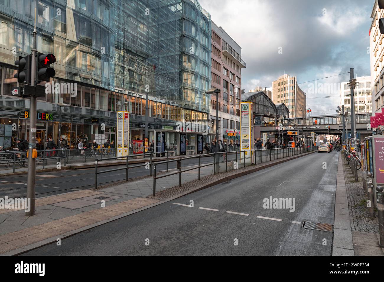 Berlin, Germany - DEC 16, 2021: Office buildings and stores on ...