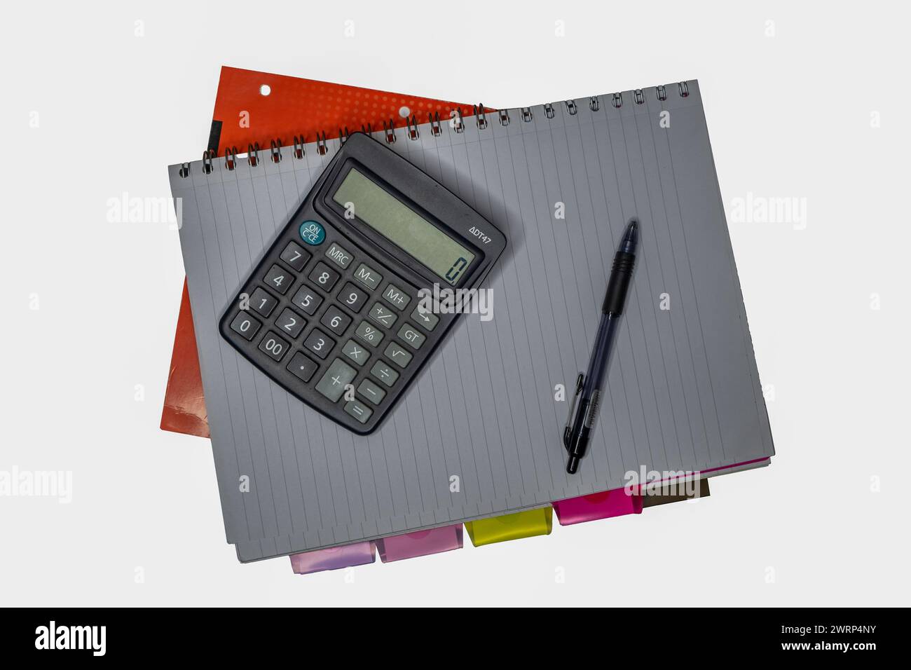 Task Management Kit Empty Notebook with Calculator and Pen Stock Photo ...