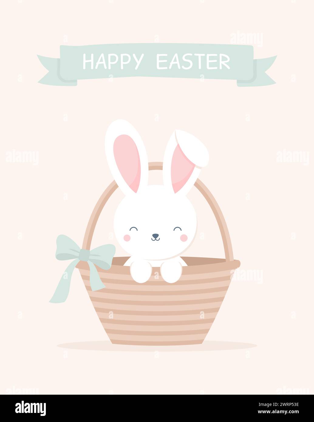 Cute smiling Easter bunny sitting inside an Easter basket. Easter ...
