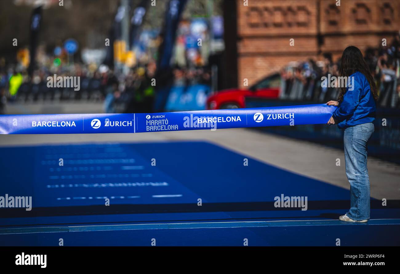 Finish line in the Barcelona Marathon in 2024 Stock Photo - Alamy