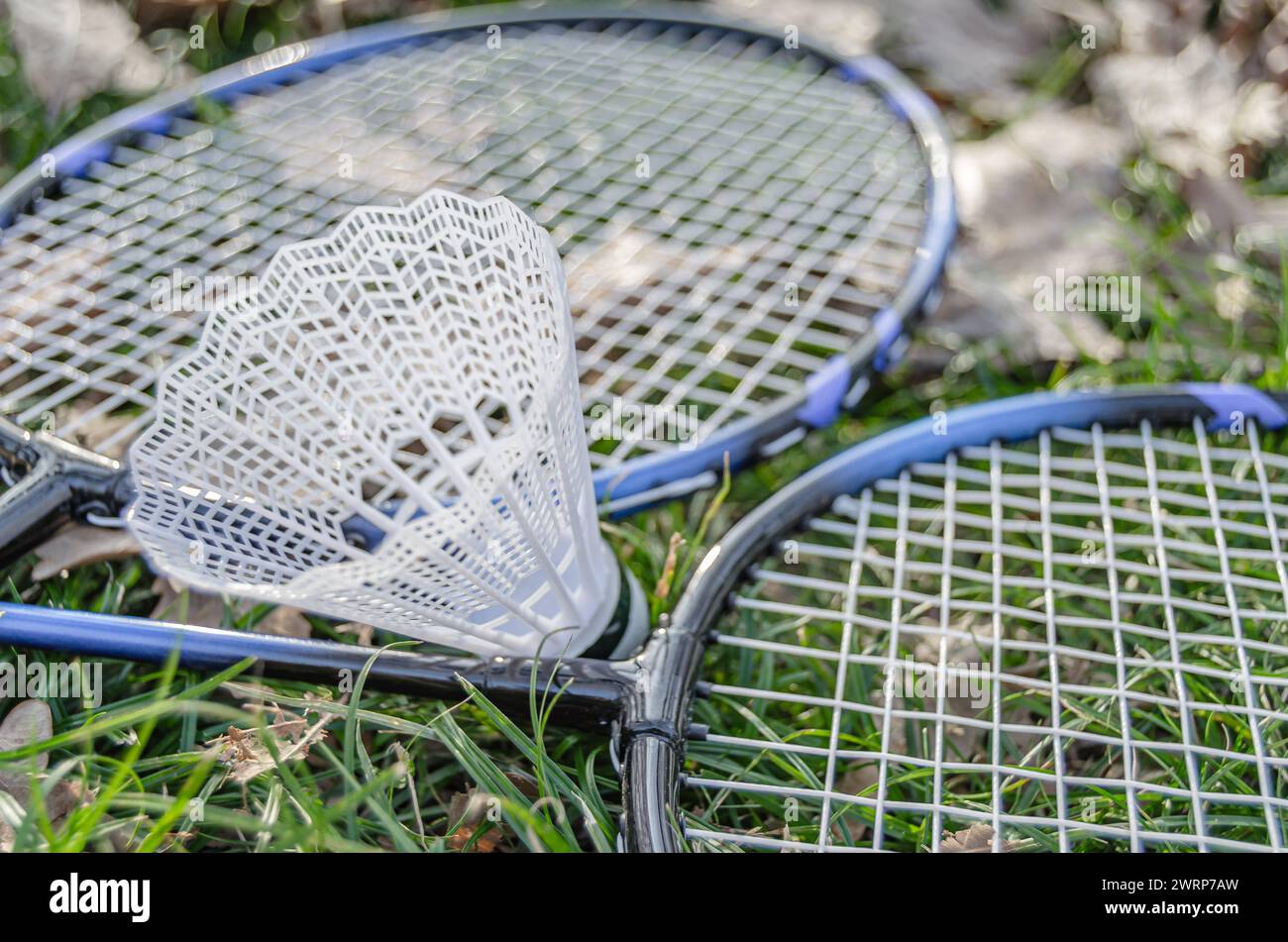 Badminton racket and shuttlecock detail Stock Photo - Alamy