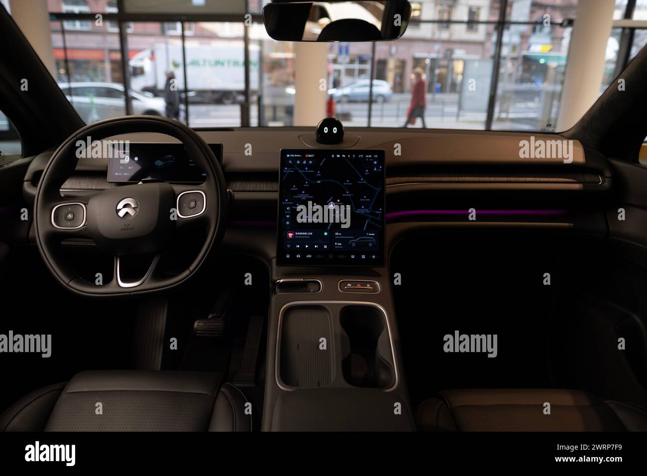 closeup black instrument panel, dashboard, digital gauge cluster ...