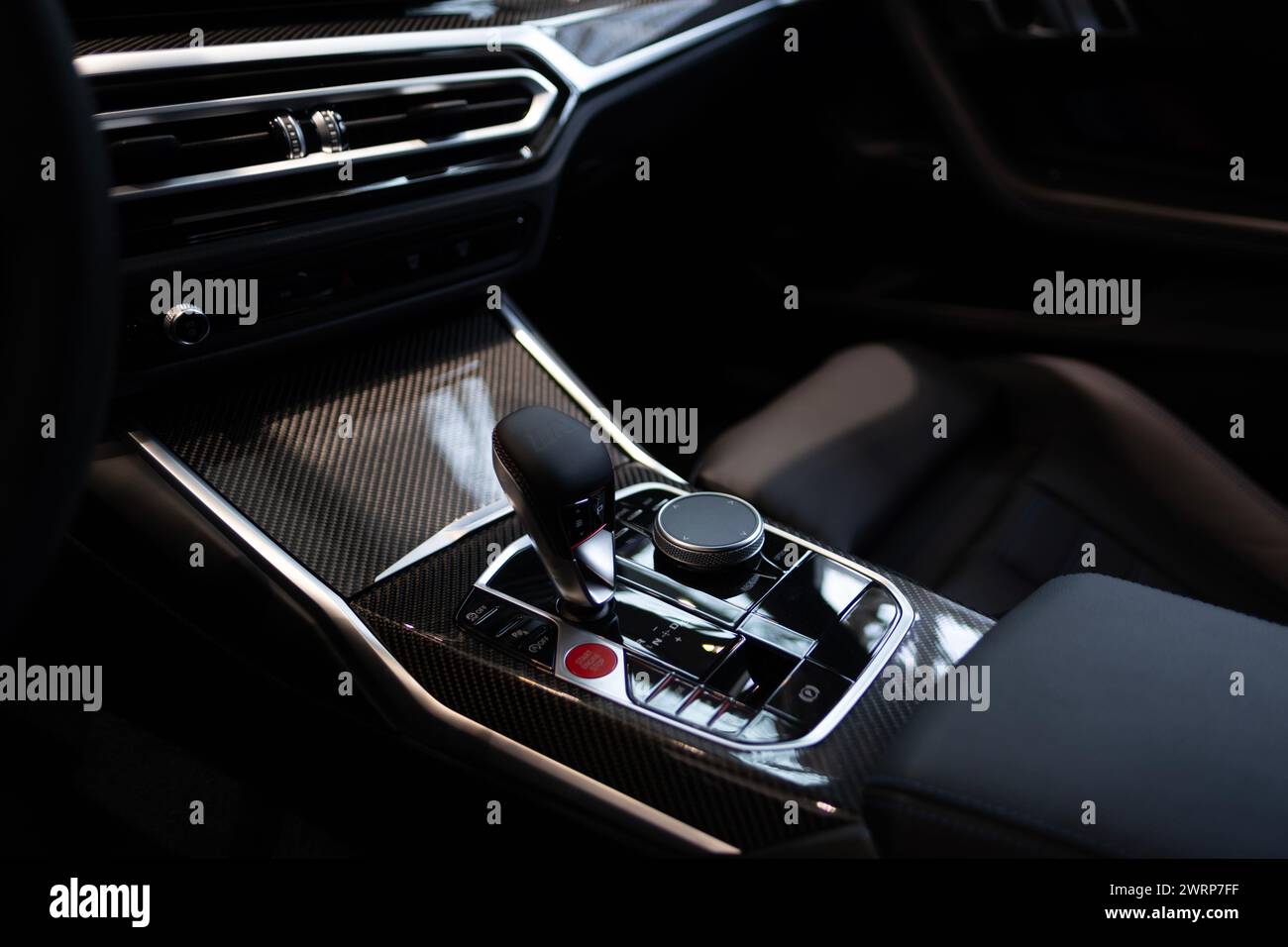 black Interior BMW M2 all-electric car, closeup instrument panel ...