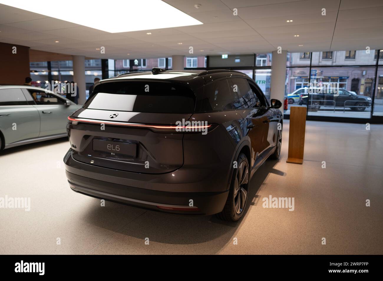black electric SUV from Chinese brand Nio, all-electric EL6 back view ...