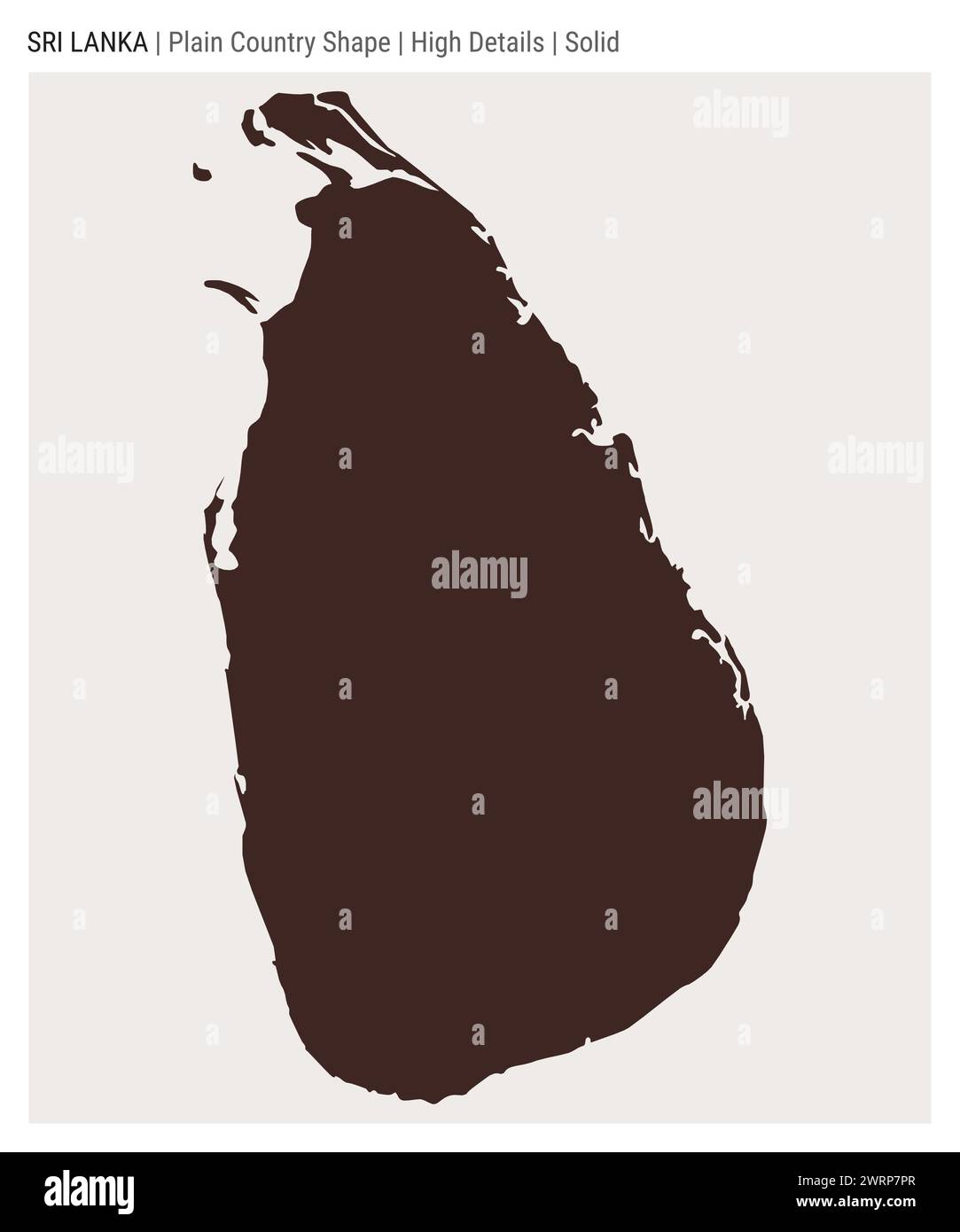 Sri Lanka plain country map. High details. Solid style. Shape of Sri ...