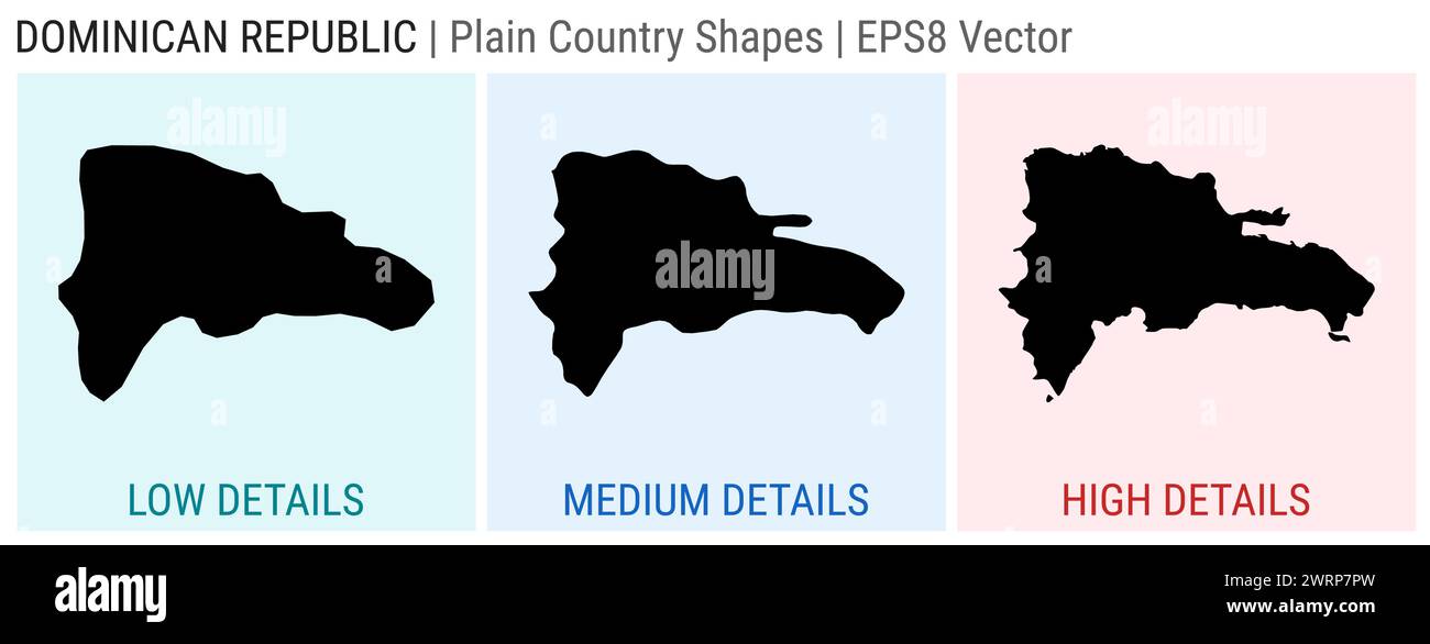 Dominican Republic - plain country shape. Low, medium and high detailed ...
