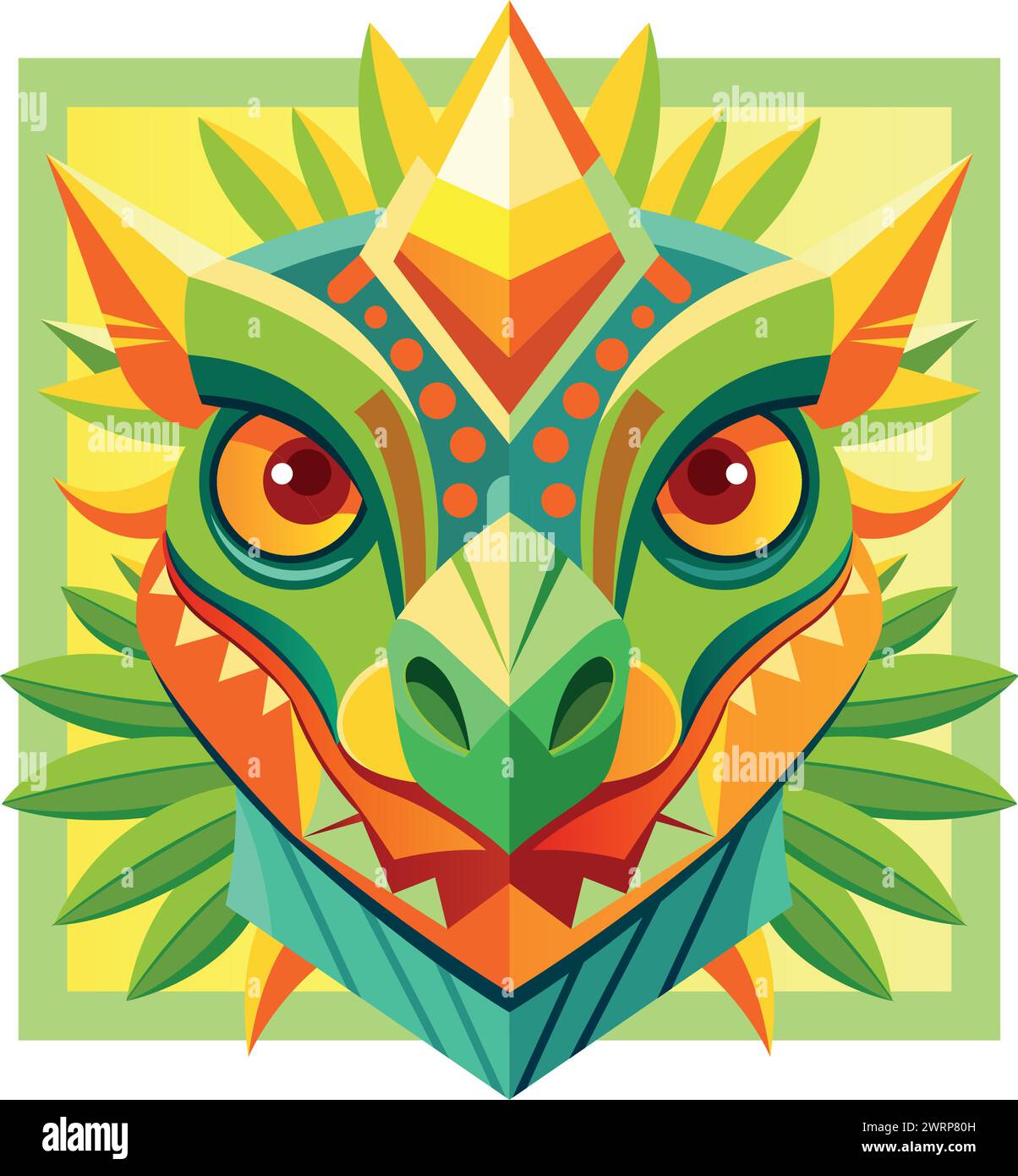 Front view of African mask shaped like a crocodile head in geometric ...