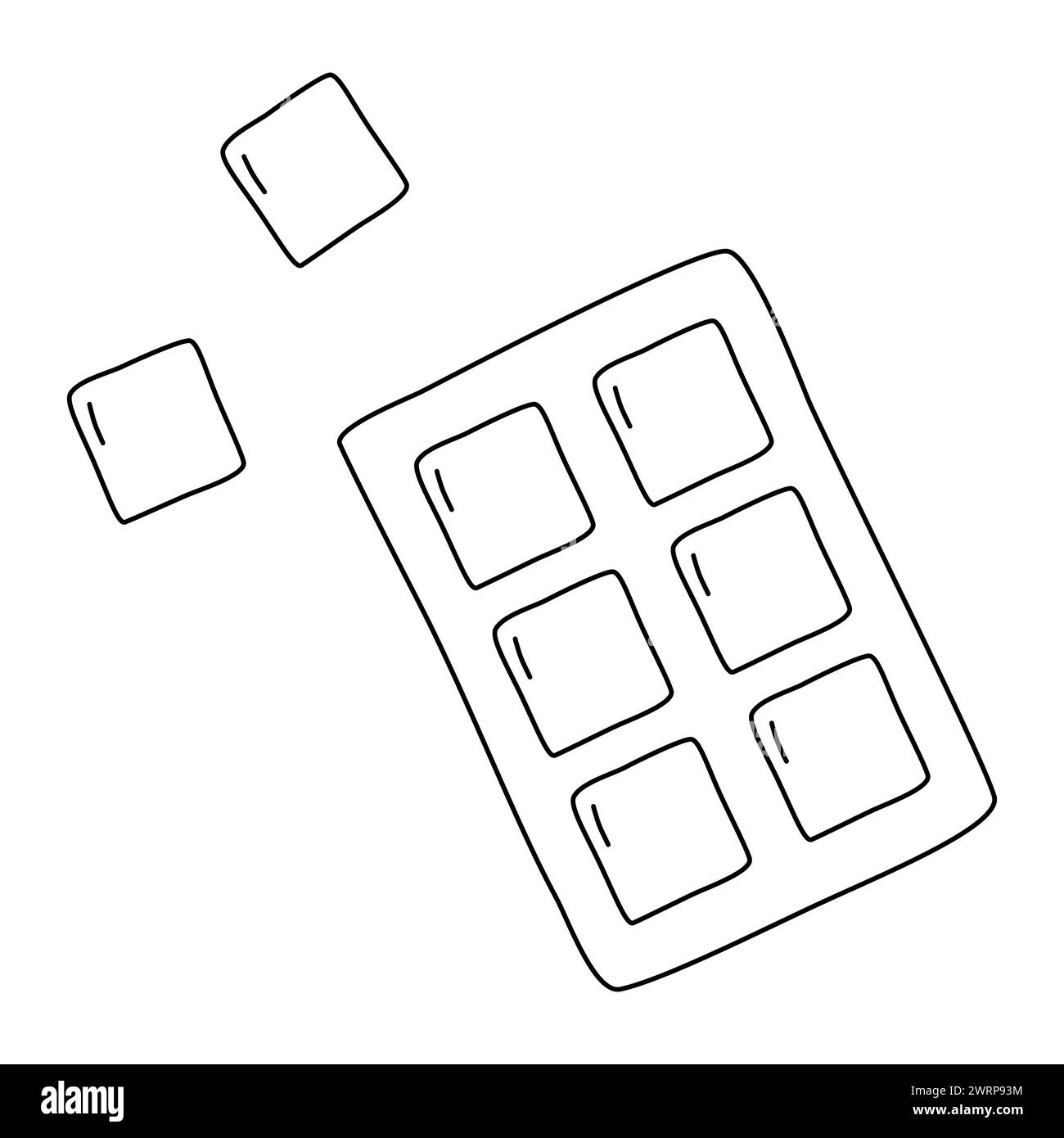 Square tablets, cold and flu lozenges or pills package, doodle style ...