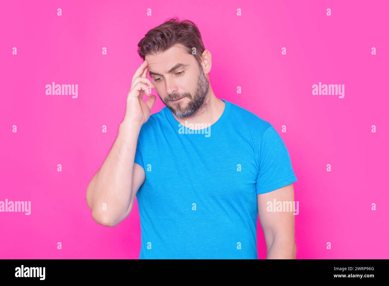 Pensive man isolated on studio background thinking. Thoughtful man ...