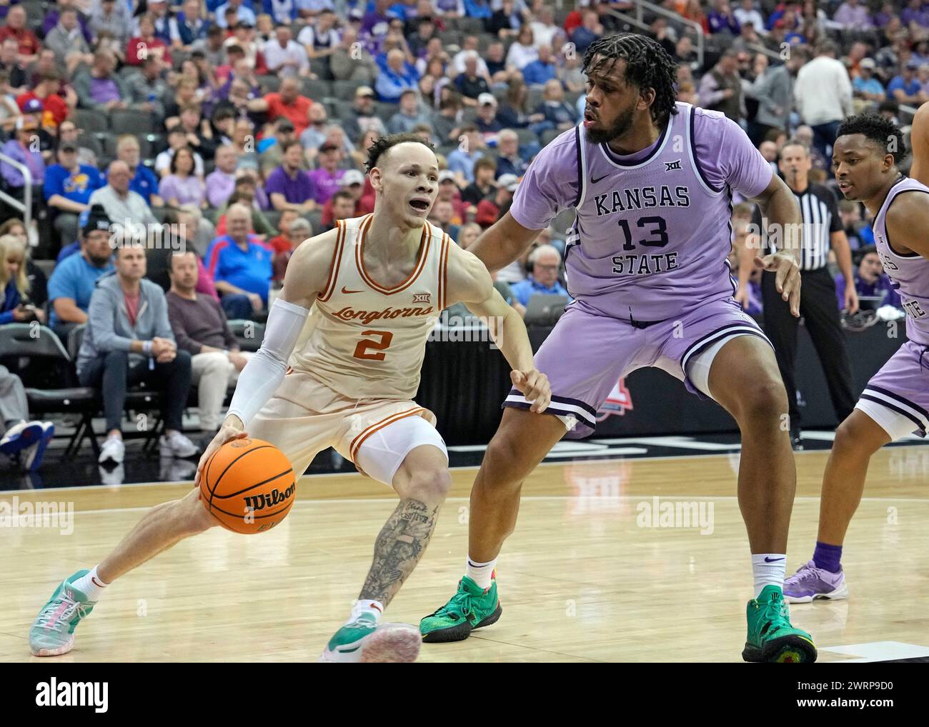 MAR 13 2024: Texas Longhorns guard Chendall Weaver (2) drives against ...