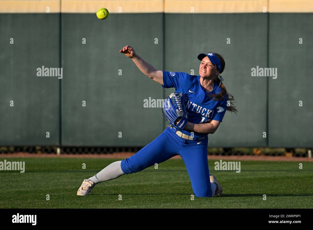 Kentucky's Peyton Plotts throws a ball off the bat of Lipsomb's Josey Polk during an NCAA ...
