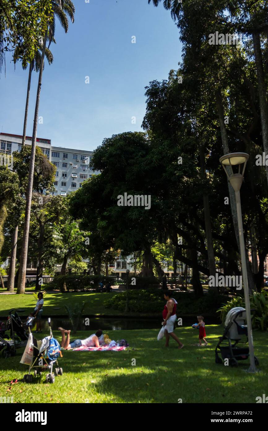 Partial view of Catete Palace green vegetation gardens north side close ...