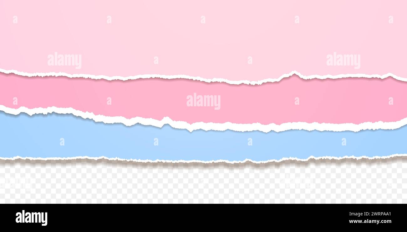 Set of pink and blue jagged papers isolated on transparent backdrop ...