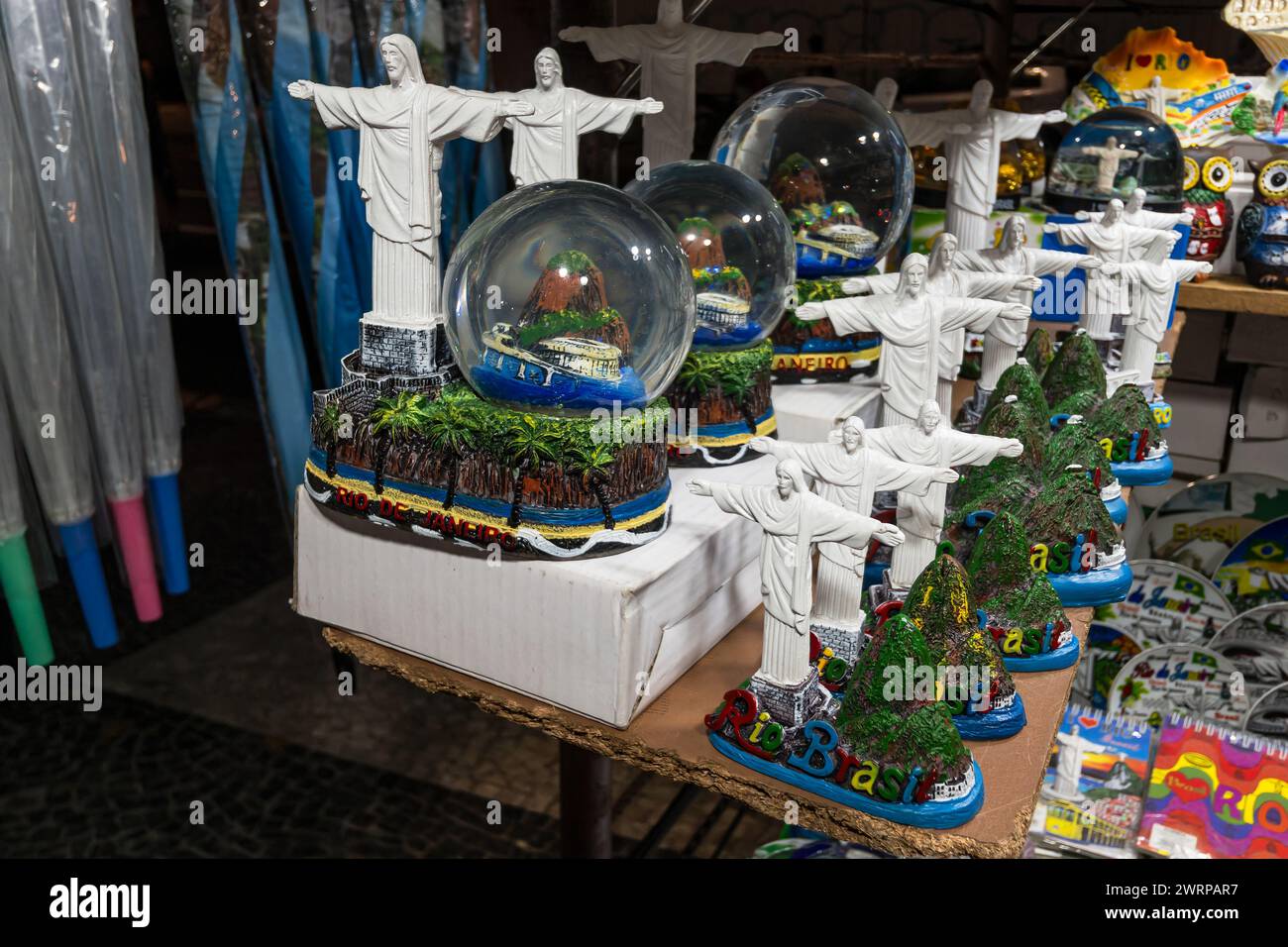 Close up of typical brazilian souvenirs and gifts for sale in ...