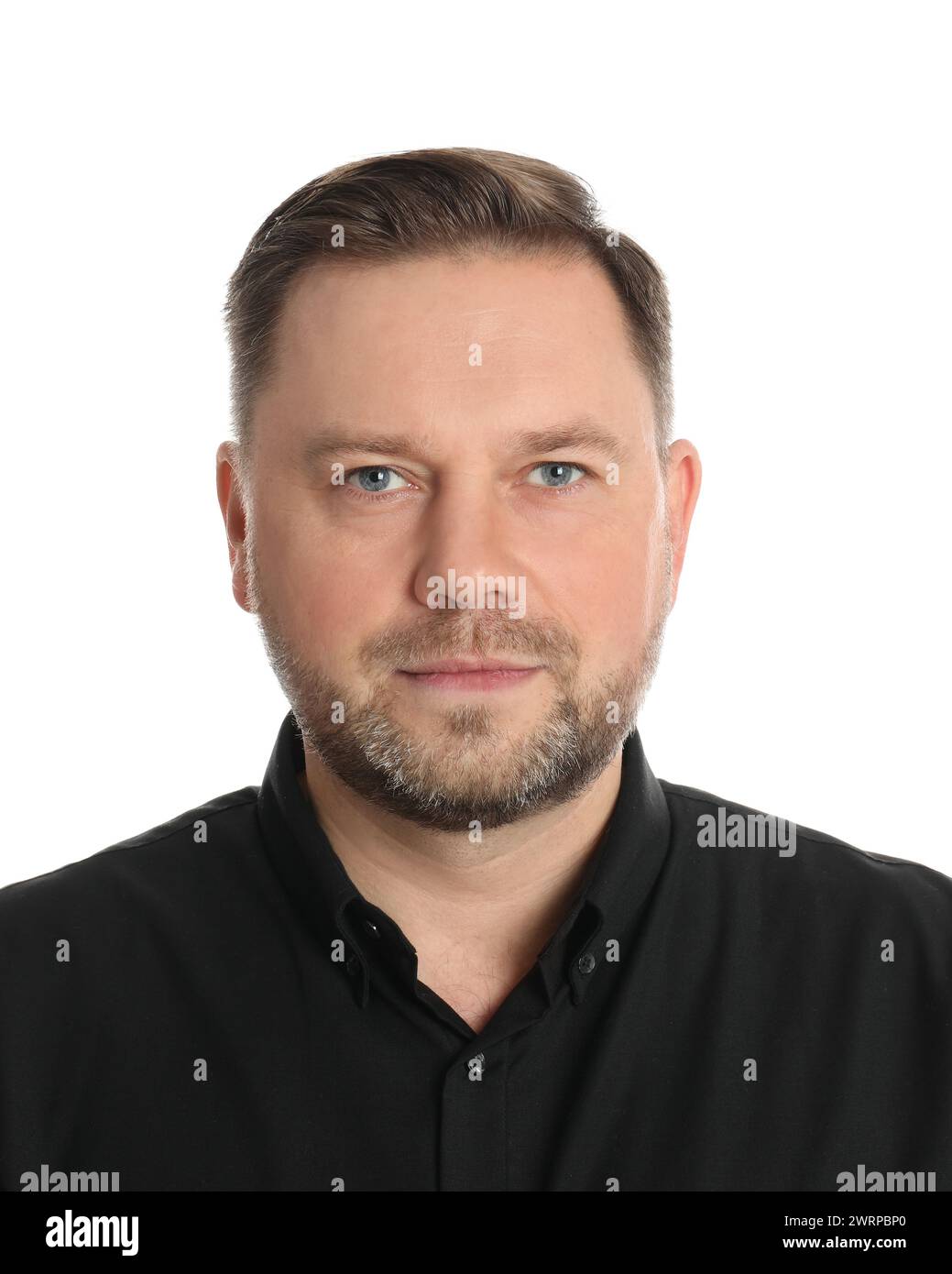 Passport photo. Portrait of man on white background Stock Photo - Alamy