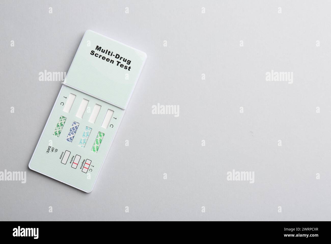 Multi-drug screen test on light grey background, top view. Space for ...
