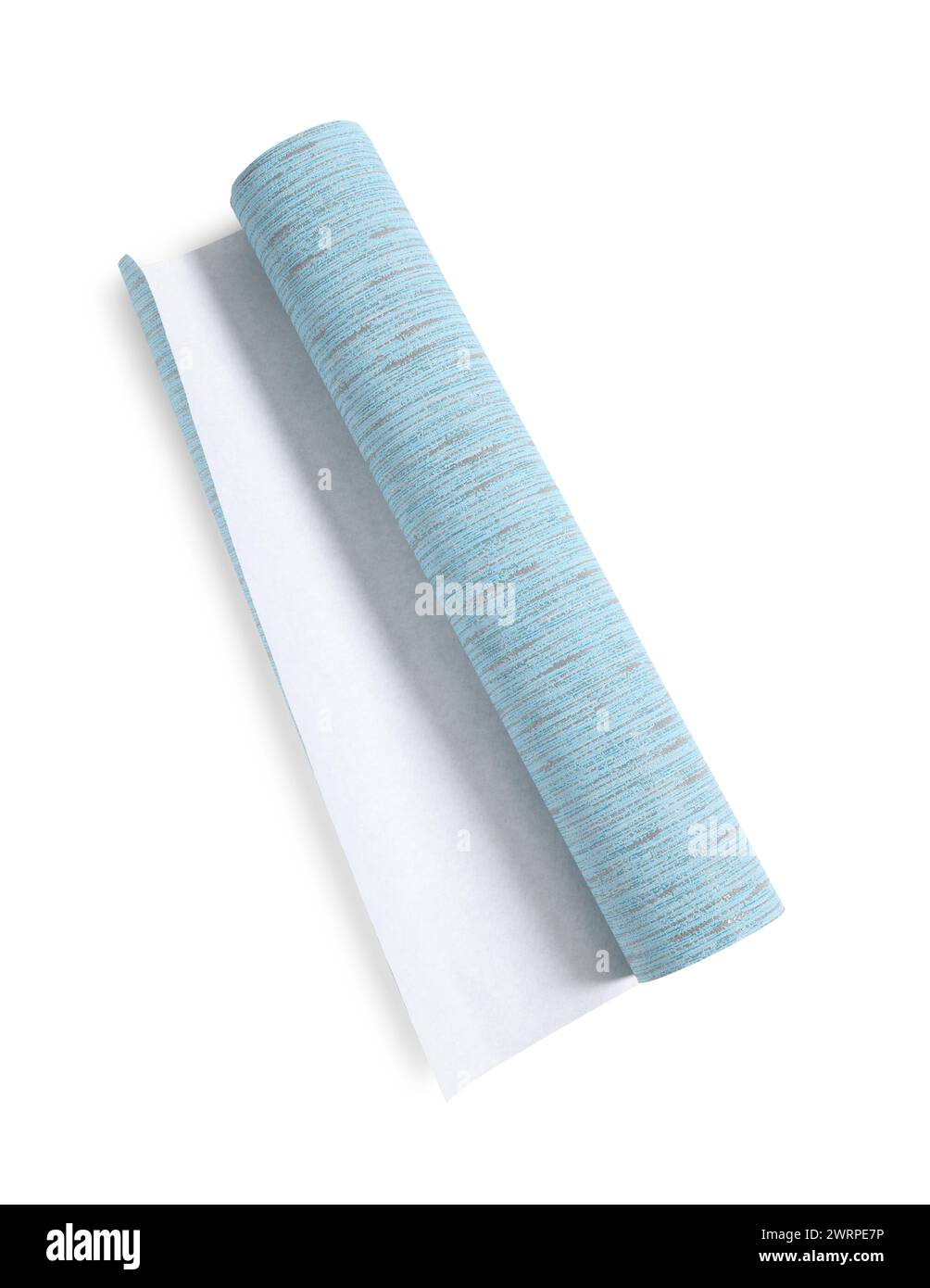 One light blue wallpaper roll isolated on white, top view Stock Photo ...