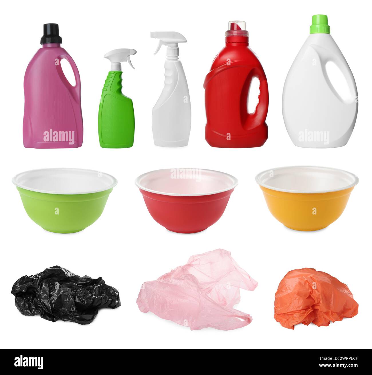 Different plastic items isolated on white, set Stock Photo - Alamy