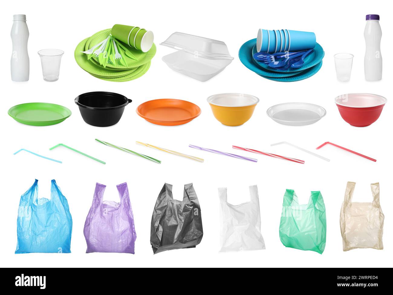 Different plastic items isolated on white, set Stock Photo - Alamy