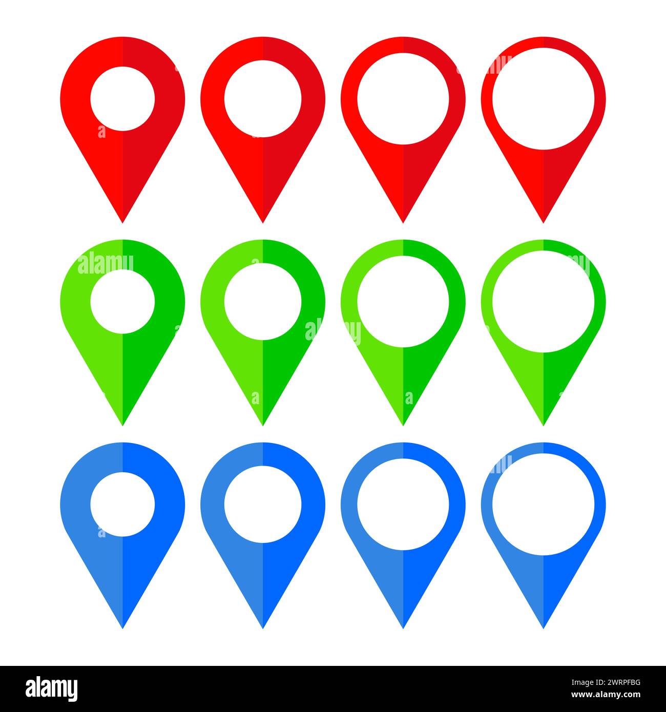 Multicolored Map Pointer Icons on White Background. Vector illustration. EPS 10 Stock Vector ...