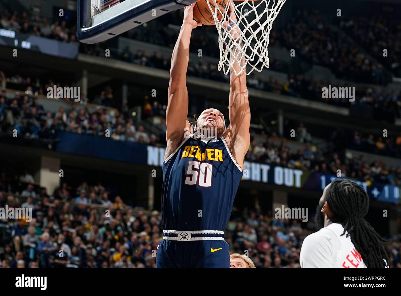 Denver Nuggets forward Aaron Gordon (50) dunks the ball for a basket in the first half of an NBA ...